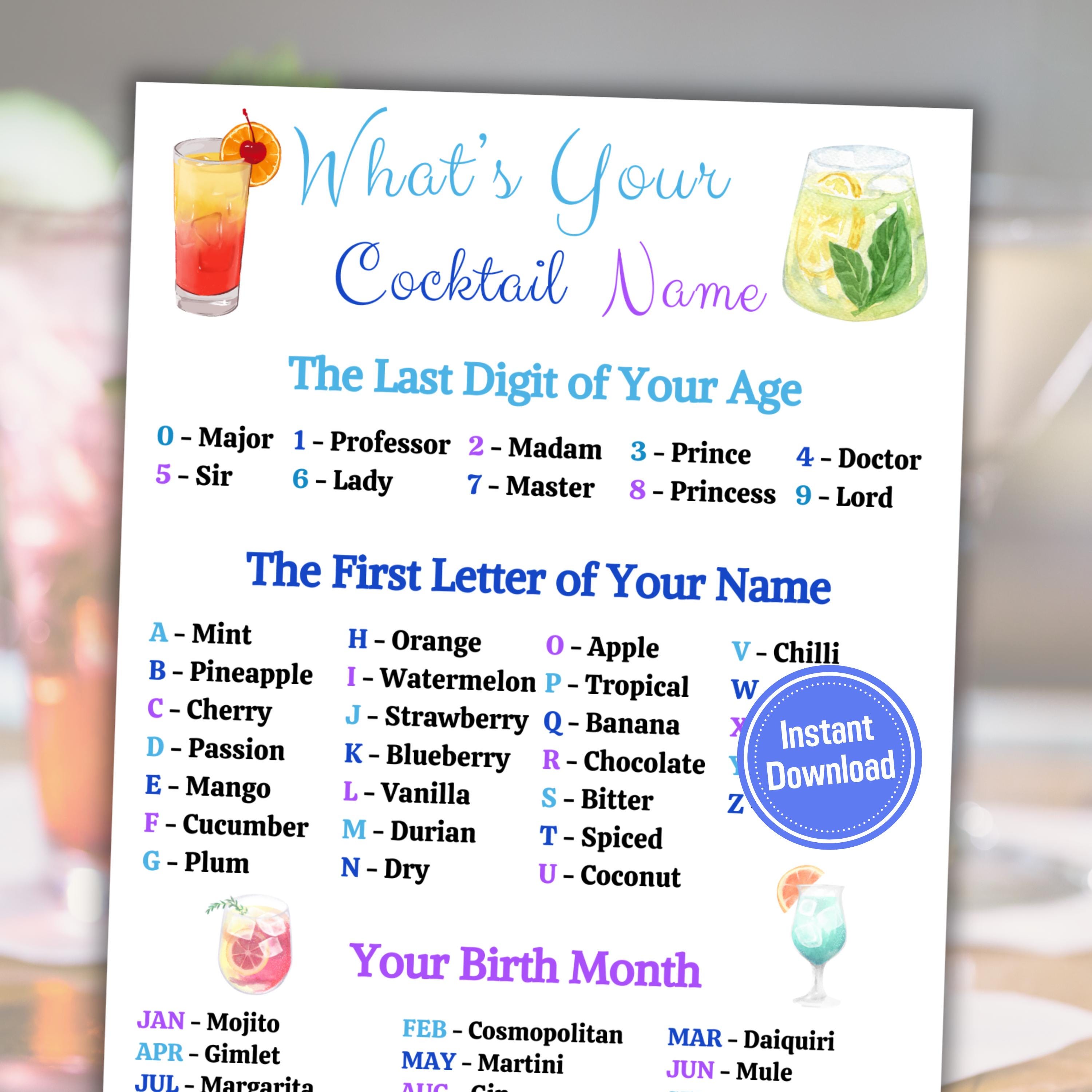 What's Your Cocktail Name | Printable Cocktail Name Generator ...