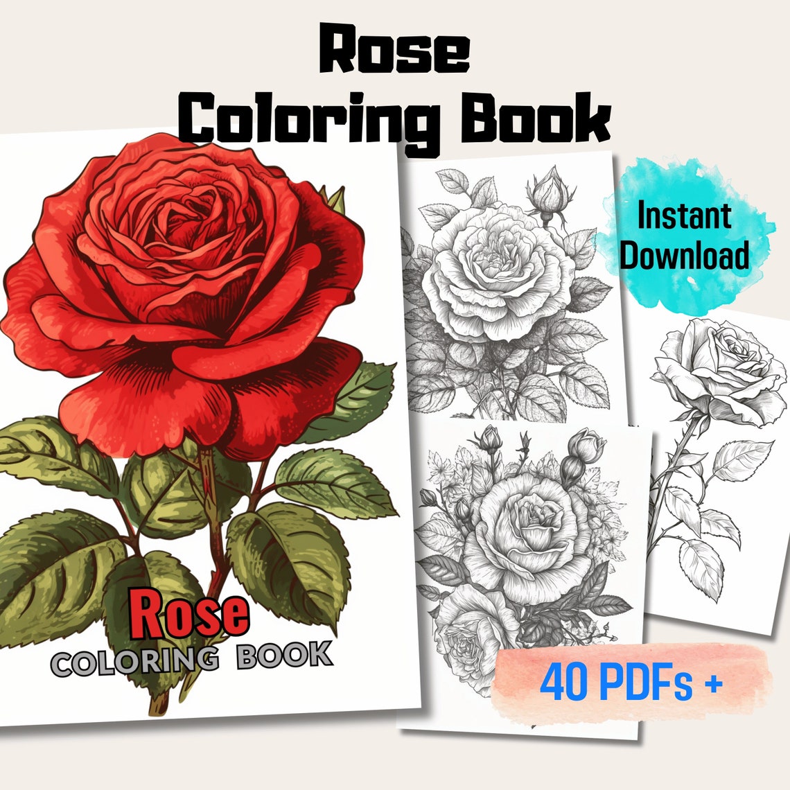20 Rose Collection Coloring Page, Adults Kids Instant Download ...
