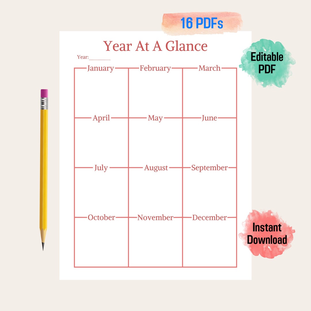 Year at a Glance Editable Planner Warm Color Tone | Printable Editable ...