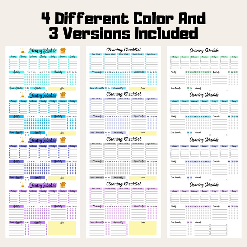 Editable Cleaning Schedule Bundle Cool Color Tone Printable, Filling ...