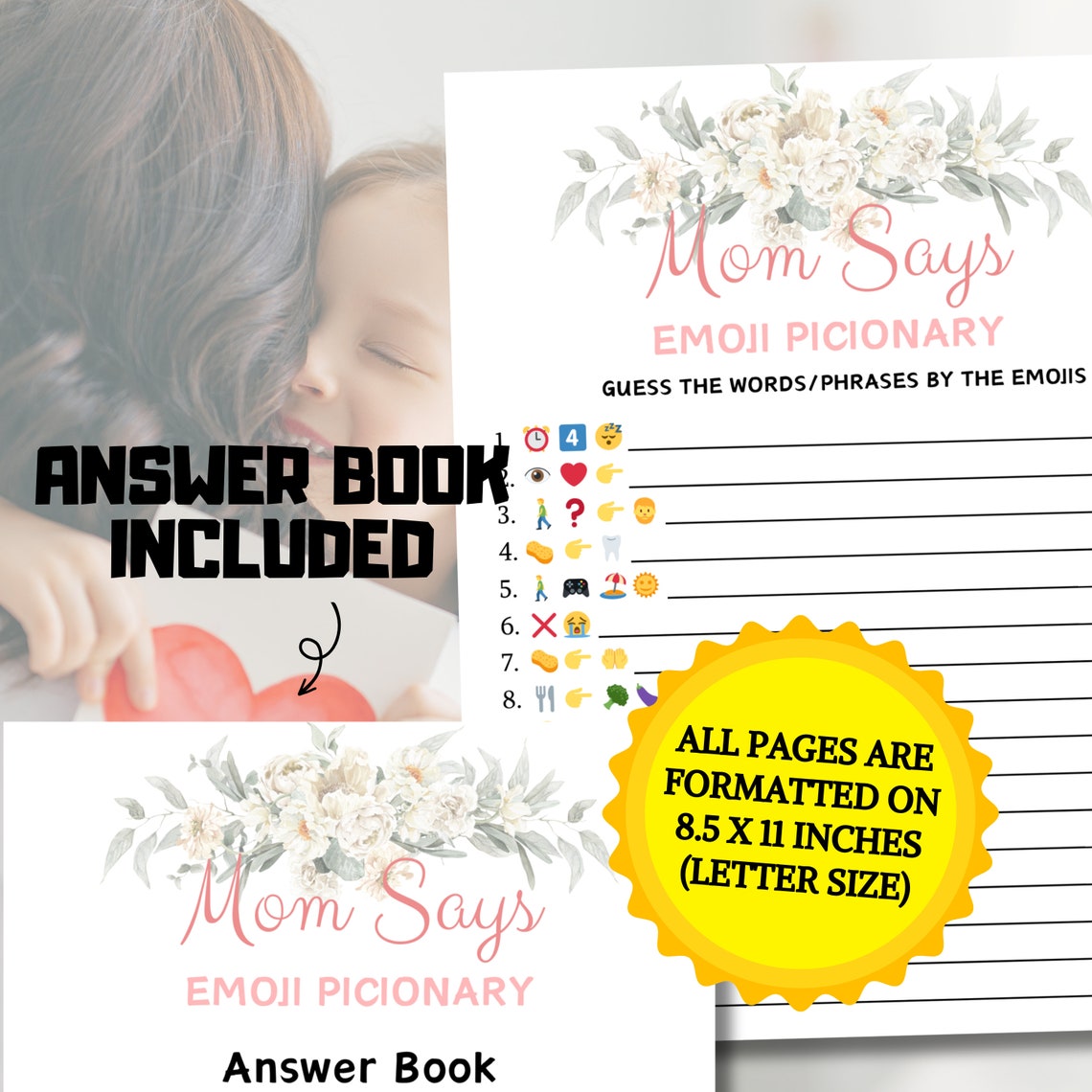 Mom Says Emoji Pictionary Game Mothers Day Mom Says Emoji Game Mothers ...