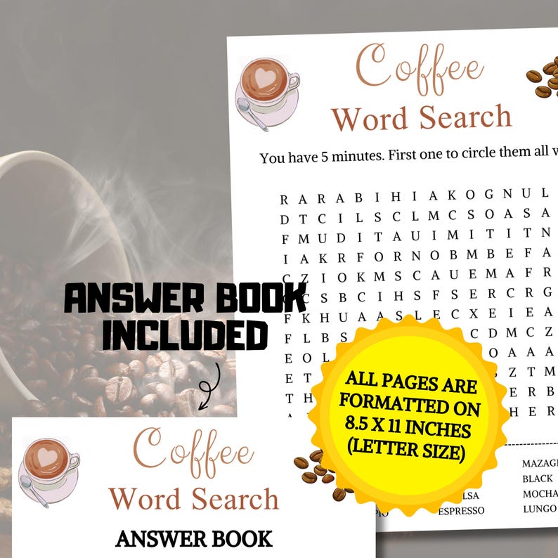 Coffee Word Search Game | Minimalist Coffee Party Word Find Game ...