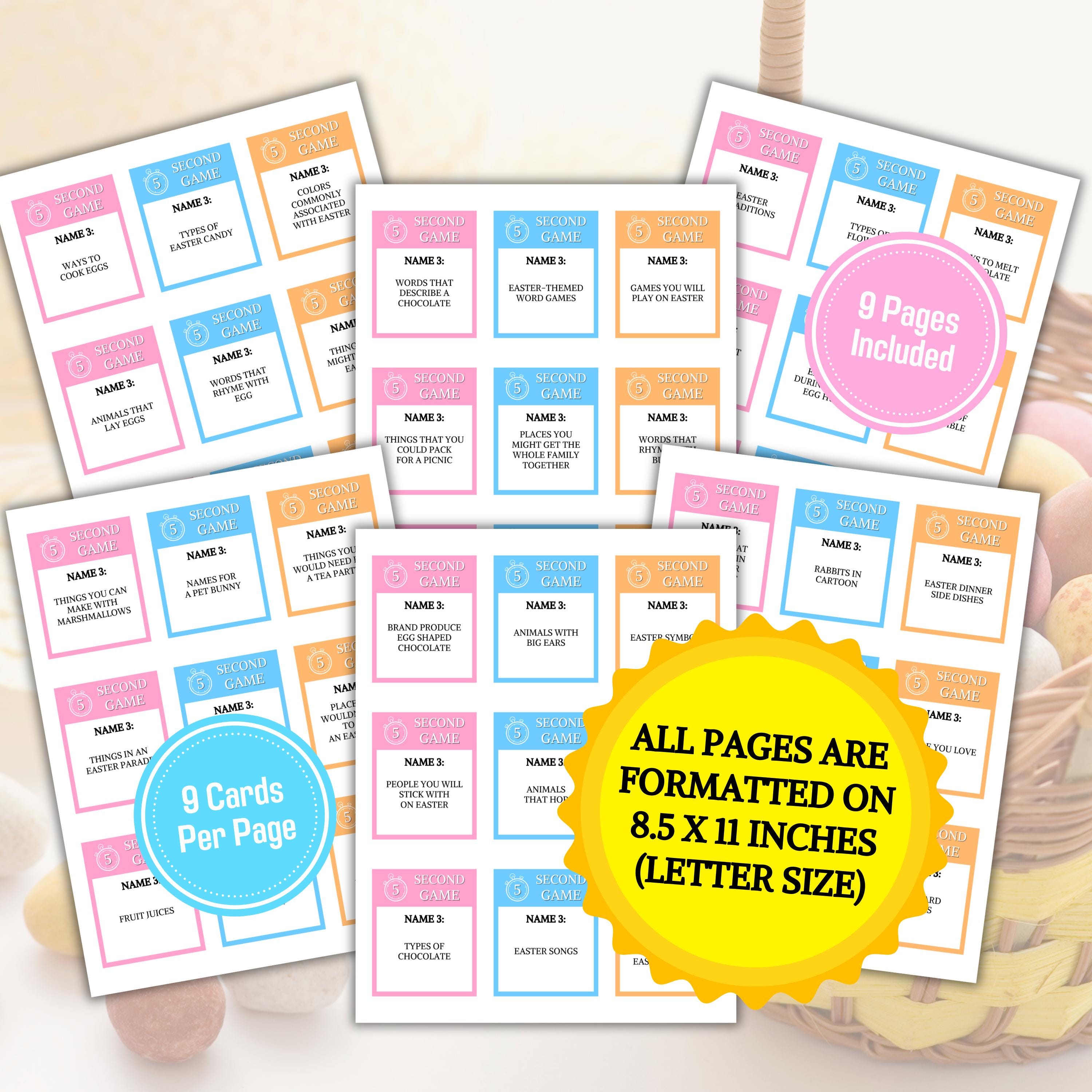 Easter 5 Second Game | Printable 5 Sec Easter Party Game | Spring ...