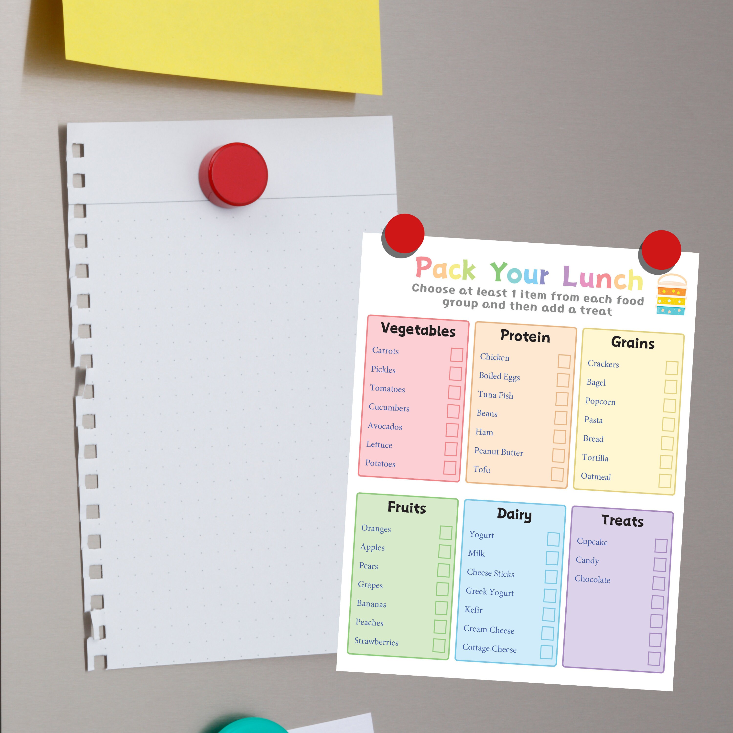 Pack Your Lunch Checklist Rainbow Color Kids Healthy Lunchbox Template ...