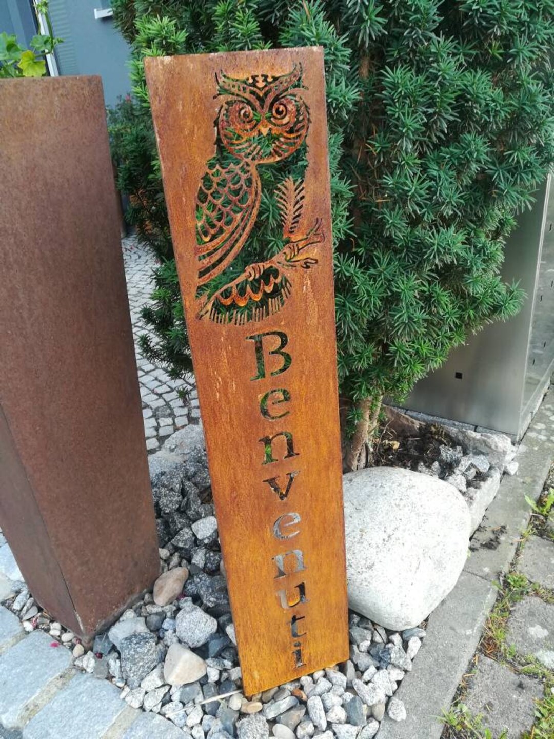 Owl Stele Rust Garden Stake Deco Welcome Benvenuti Owl Stele 100 X 20 ...