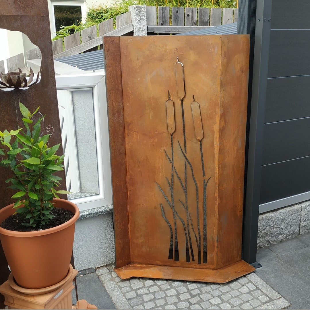 Privacy Screen Patina Motif Reed 90 X 140 Cm Garden Stake Rust Metal - Etsy