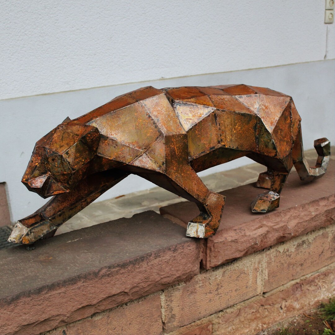 Life-sized Panther Metal Patina Creeping Leopard in 3D Sculpture ...