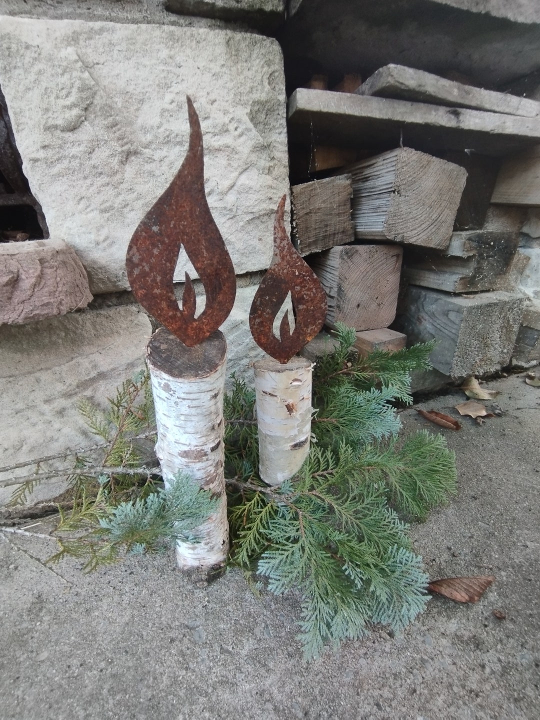 Flames Patina Metal Rust Flame Decoration Candle Christmas Decoration ...