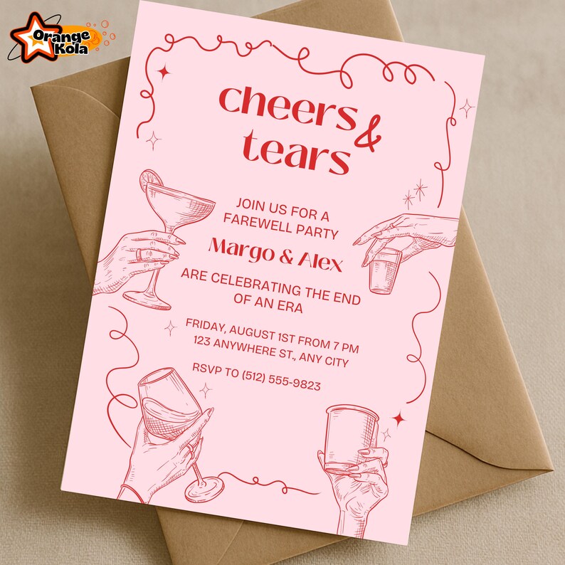 Cheers & Tears Going Away Party Invitation Editable Template Fun ...