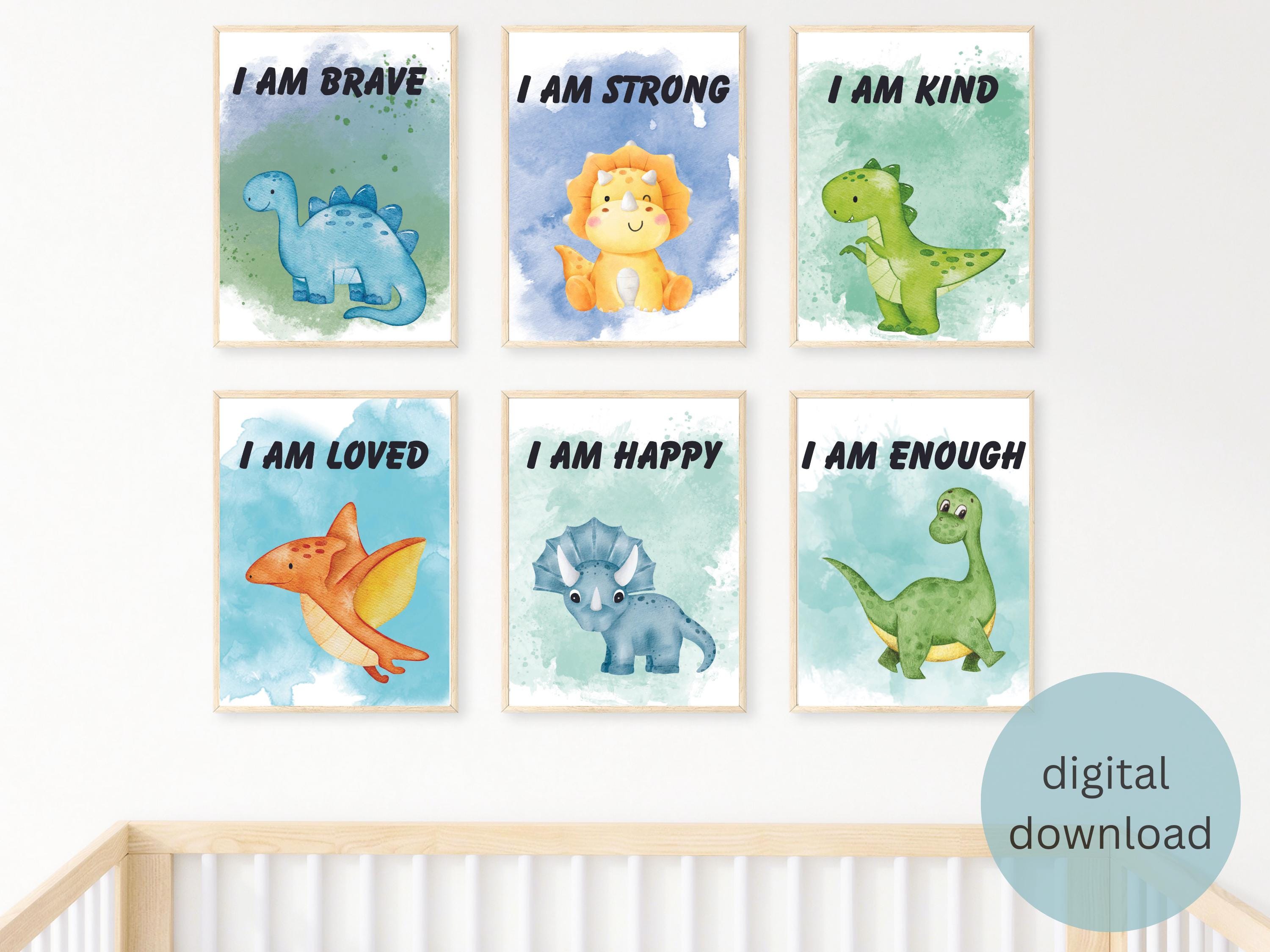 Dinosaur Nursery Prints, Set of 6, Positive Affirmation, Watercolour ...