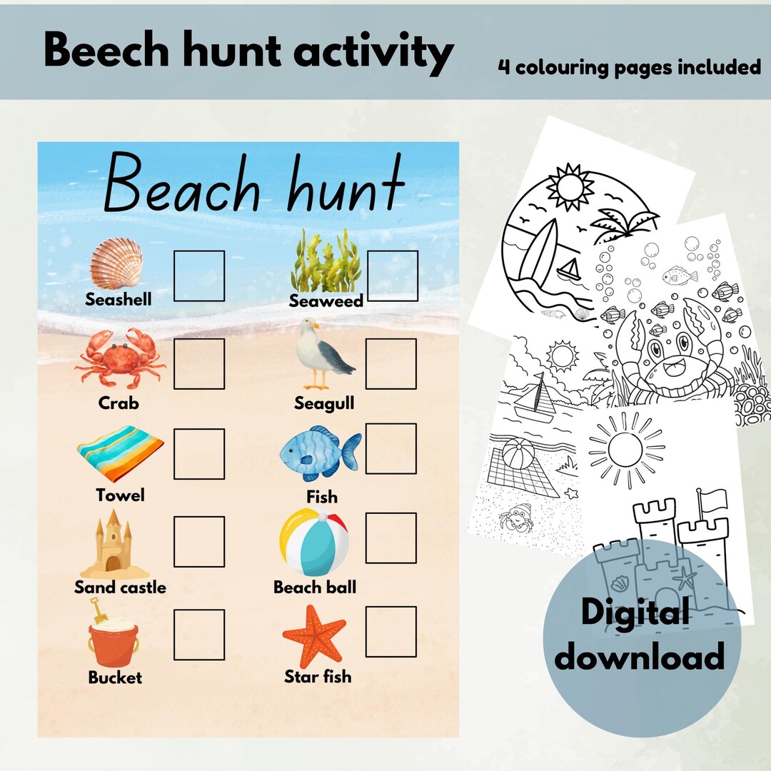 Beach Hunt Printable Scavenger Hunt Activity for Preschool Kids and ...