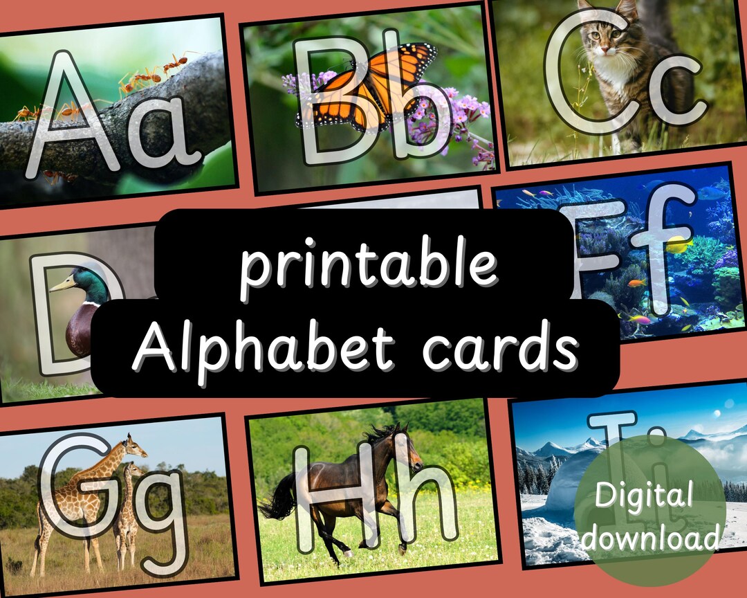 Printable A-Z Alphabet Cards – Animal & Nature Theme – Digital Download ...