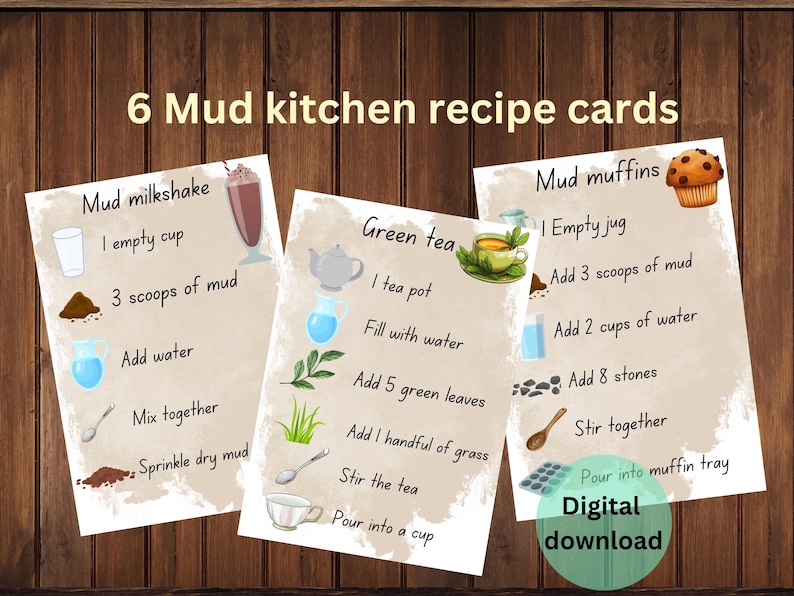 6 Mud Kitchen Recipe Cards, Printable, Preschool Children, Childminder ...