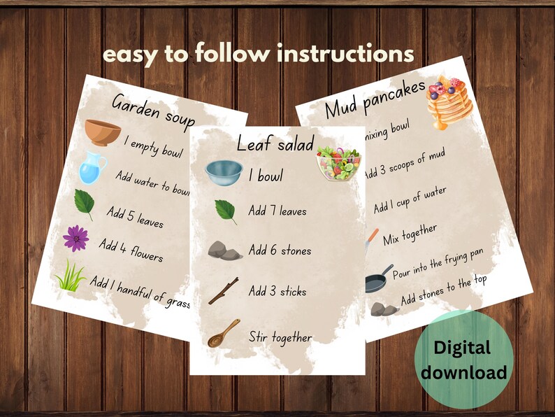 6 Mud Kitchen Recipe Cards, Printable, Preschool Children, Childminder ...