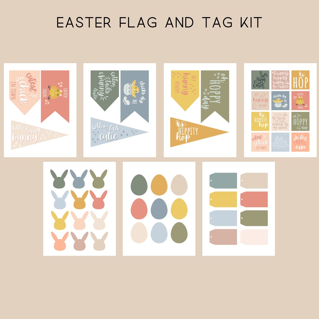 Easter Flag and Tag Kit Gift Tags Cookie Treat Tags Basket Tags Basket ...