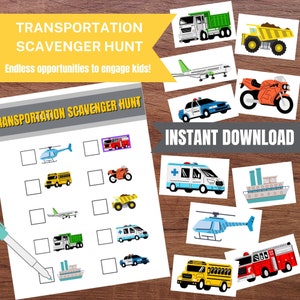 Transportation Scavenger Hunt, Indoor Scavenger Hunt for Kids ...