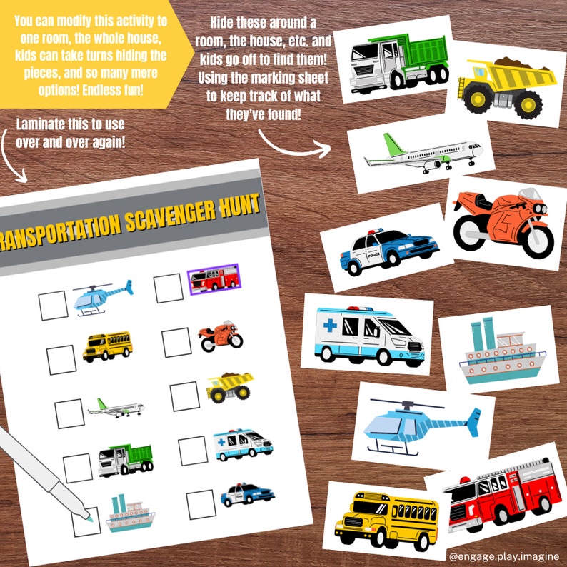 Transportation Scavenger Hunt, Indoor Scavenger Hunt for Kids ...