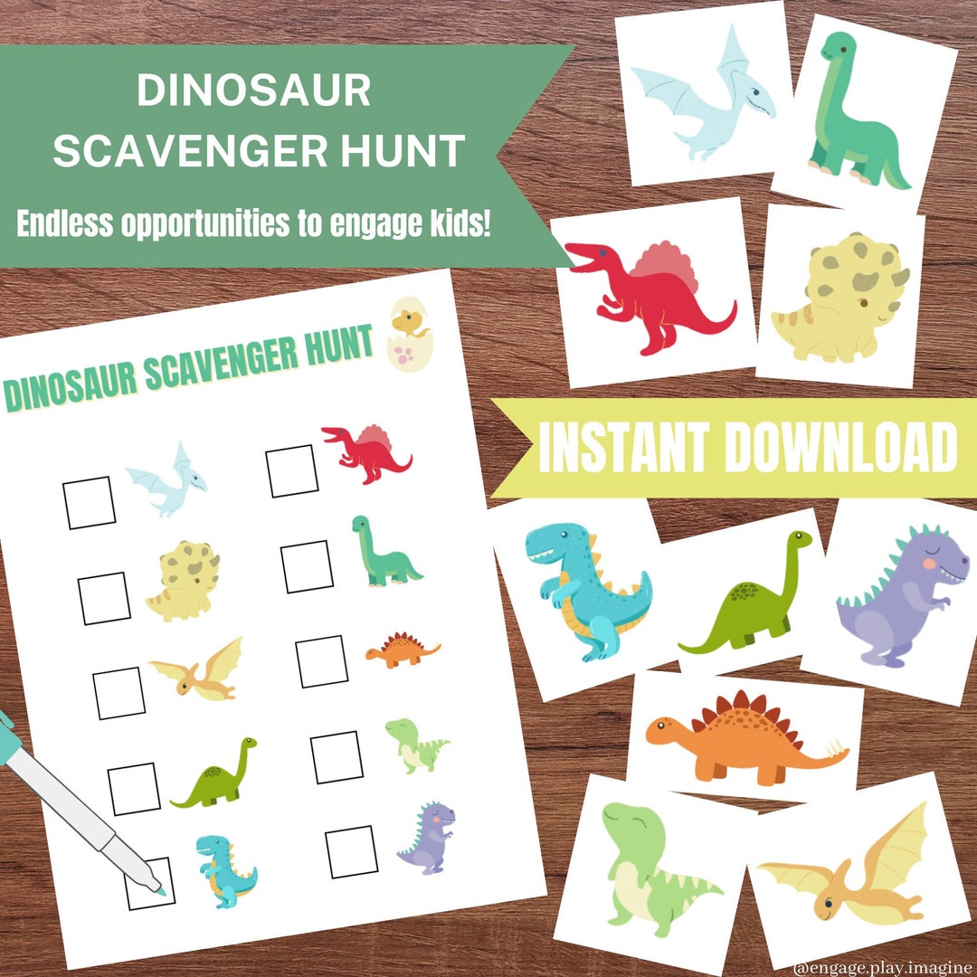 Dinosaur Scavenger Hunt, Indoor Scavenger Hunt for Kids, Dinosaur ...