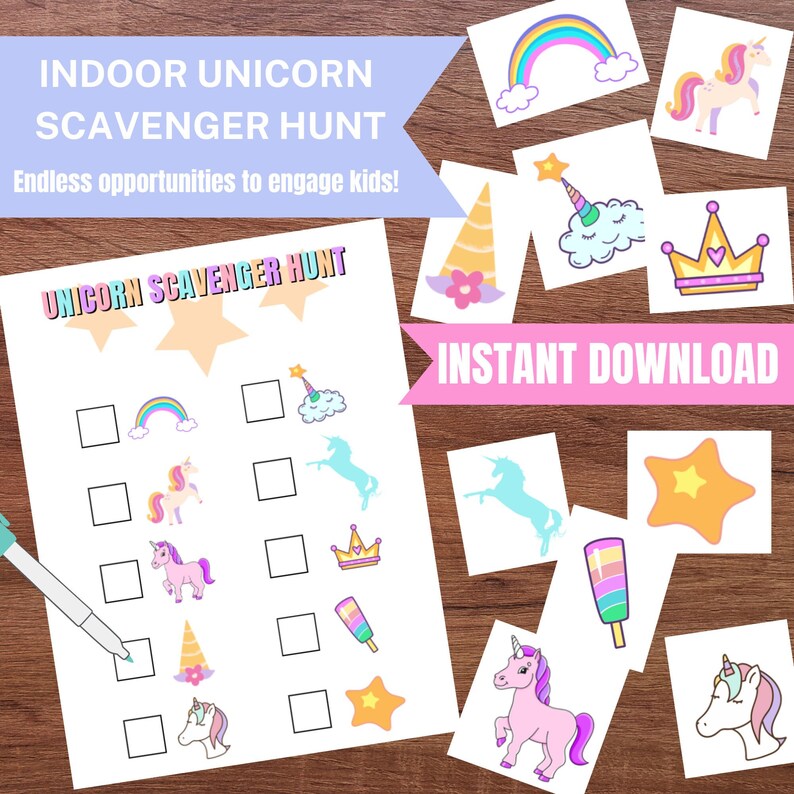Unicorn Scavenger Hunt, Indoor Scavenger Hunt for Kids, Unicorn ...