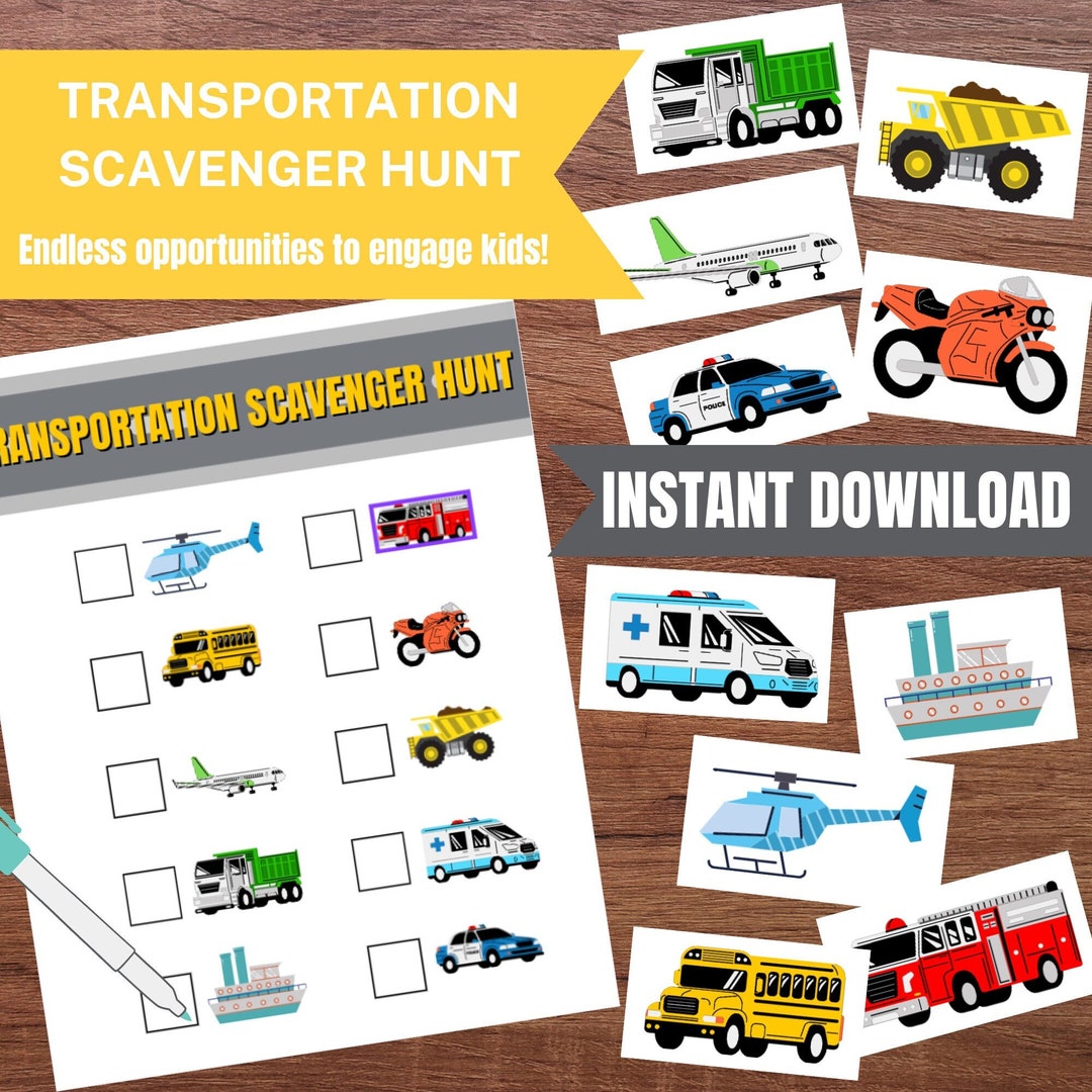 Transportation Scavenger Hunt, Indoor Scavenger Hunt for Kids ...