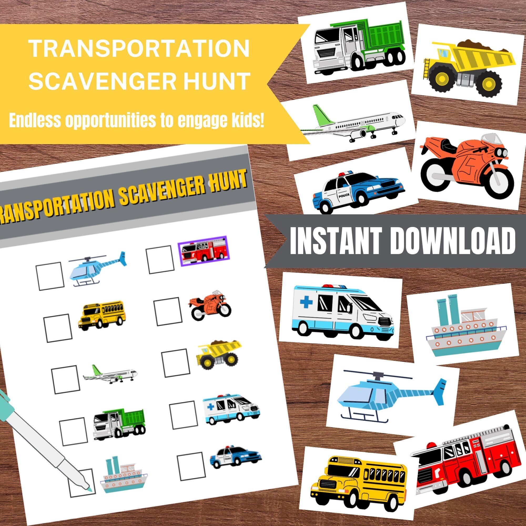 Transportation Scavenger Hunt, Indoor Scavenger Hunt for Kids ...