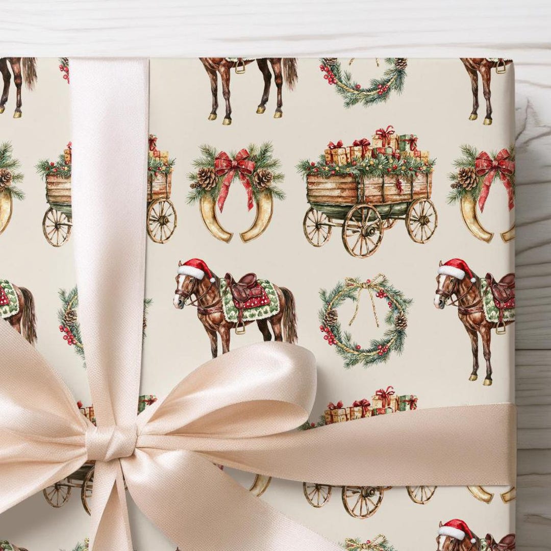 Christmas Horse Wrapping Paper, Howdy Christmas Gift Wrapping, Coastal ...