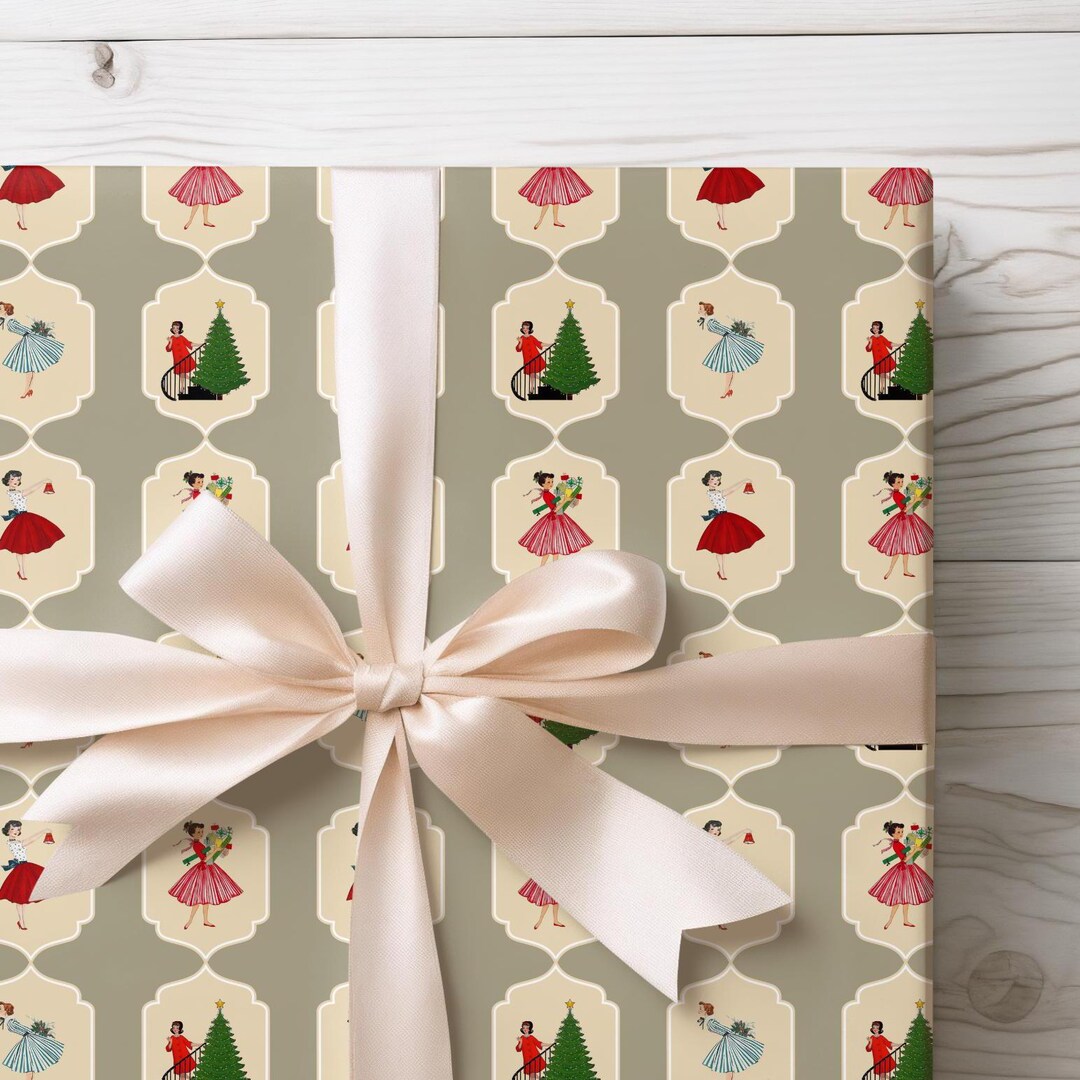 Vintage 1950s Christmas Wrapping Paper Roll, Mid Century Modern Gift ...