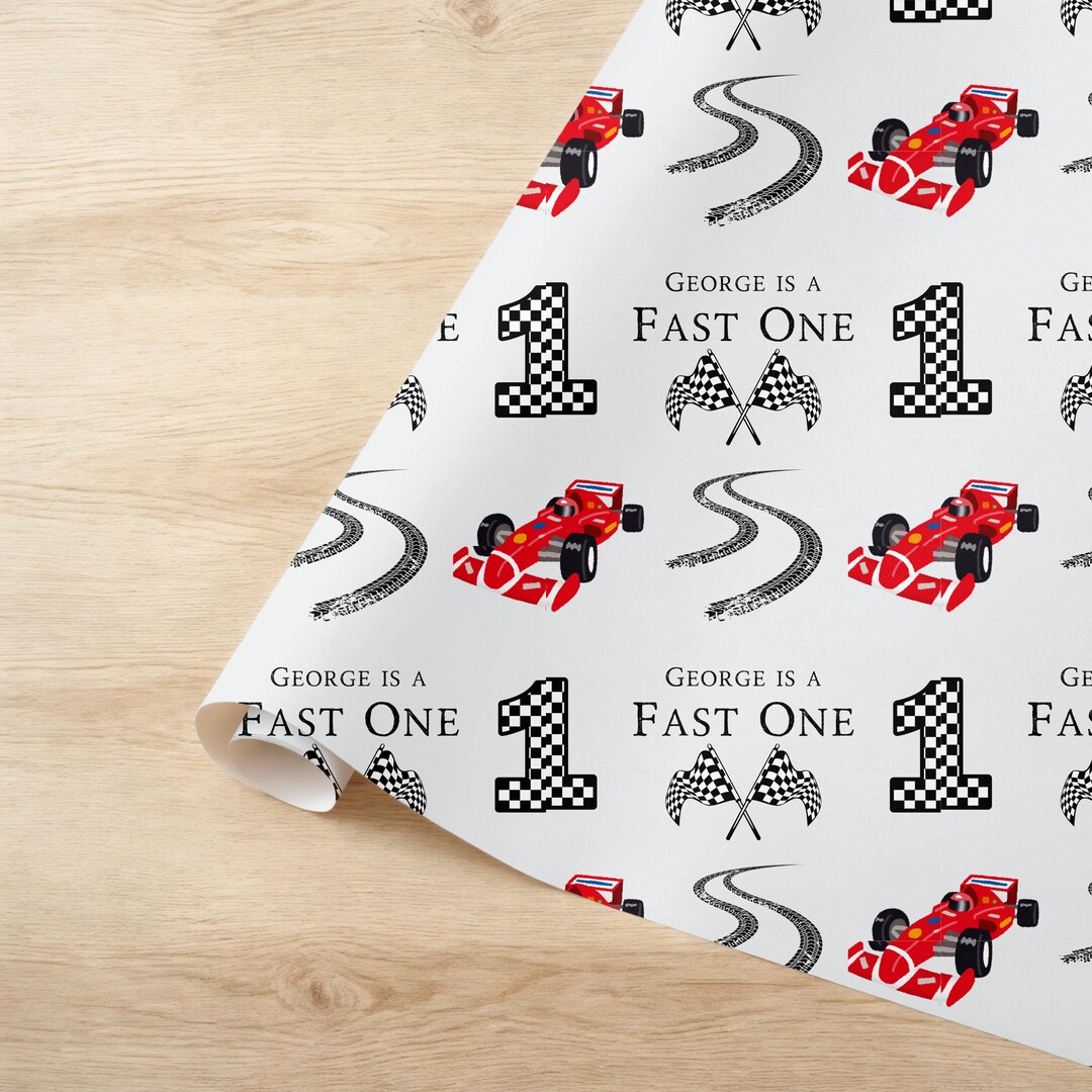 First Birthday Boy Gift Wrap, Wrapping Paper Roll Boy, Custom Race Car ...
