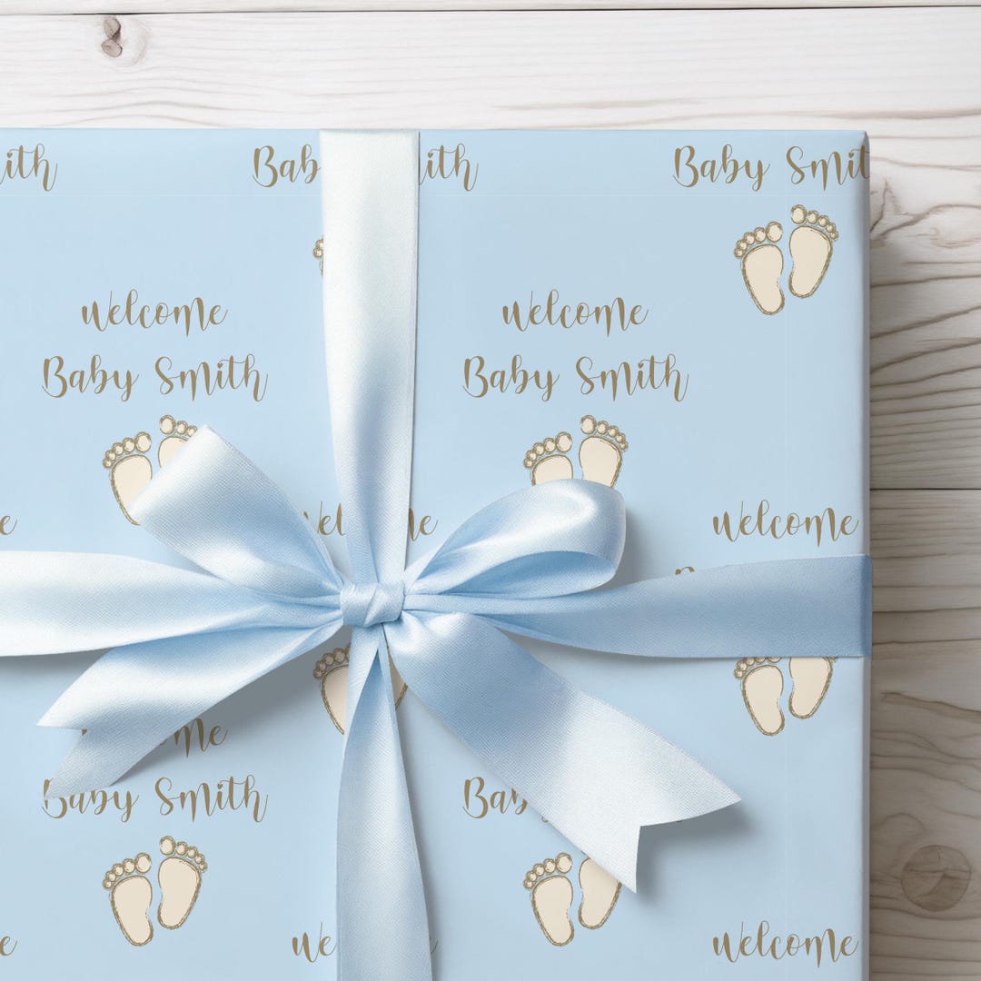 Blue and Gold Baby Shower Wrapping Paper Roll, Baby Boy Gift Wrap ...