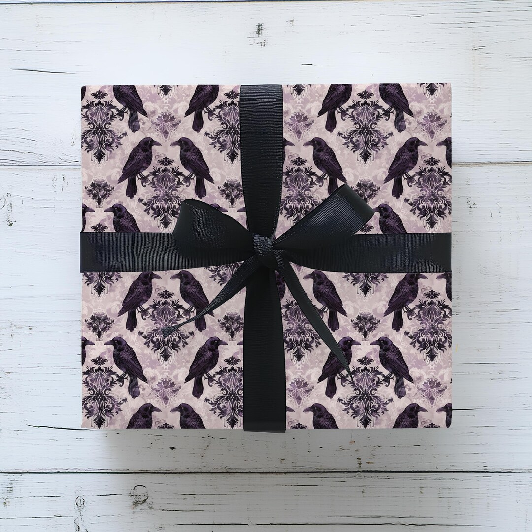 Gothic Wrapping Paper Roll, Crow Gift Wrap, Black and Pink Gothic ...
