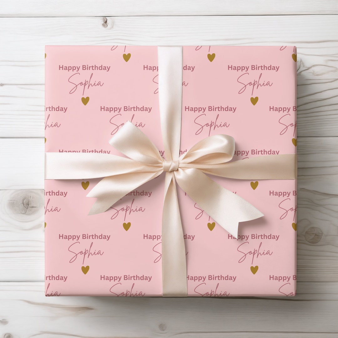 Pink and Gold Custom Birthday Gift Wrap, Birthday Wrapping Paper ...