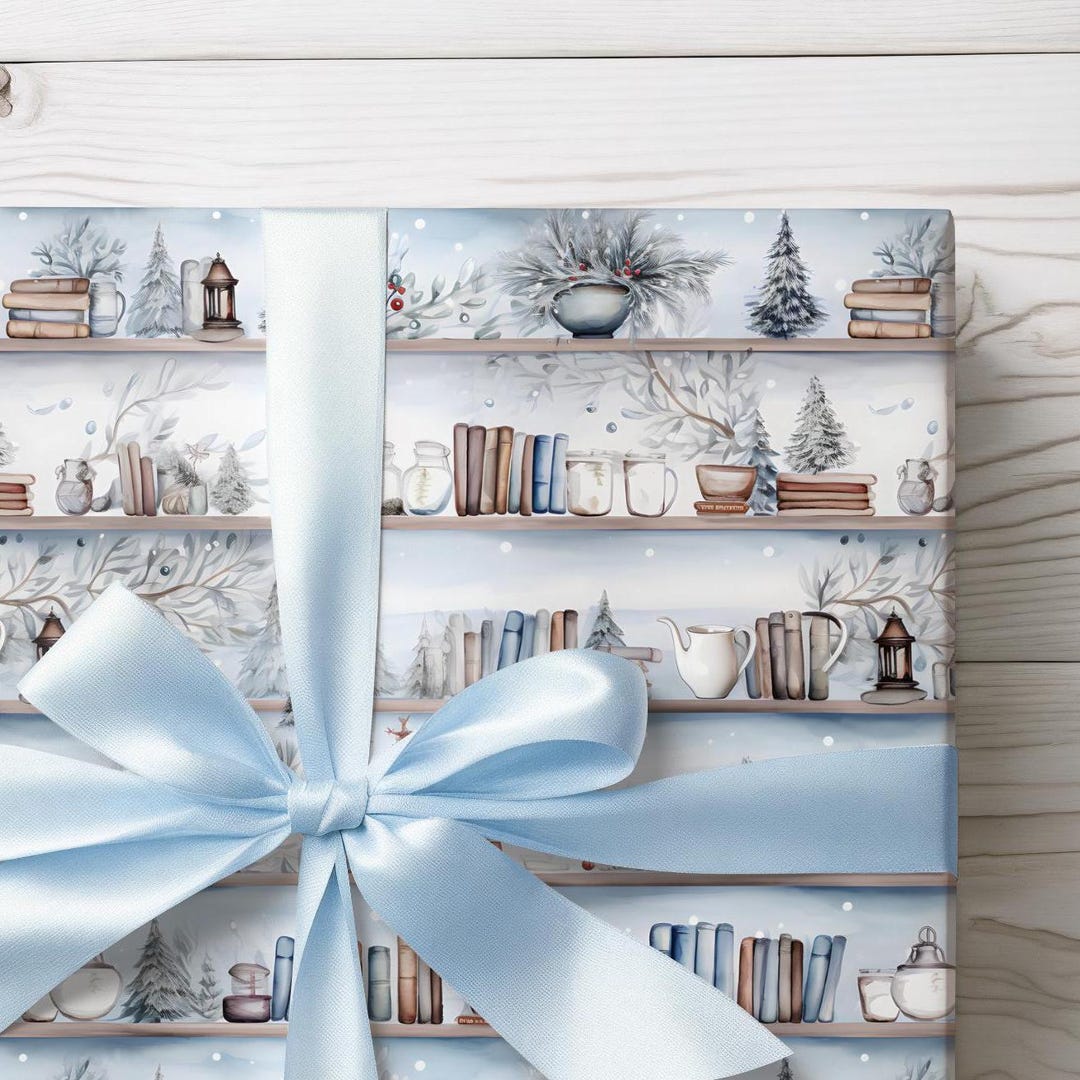 Book Gift Wrap, Christmas Wrapping Paper for Book Lover, Book Shelf ...