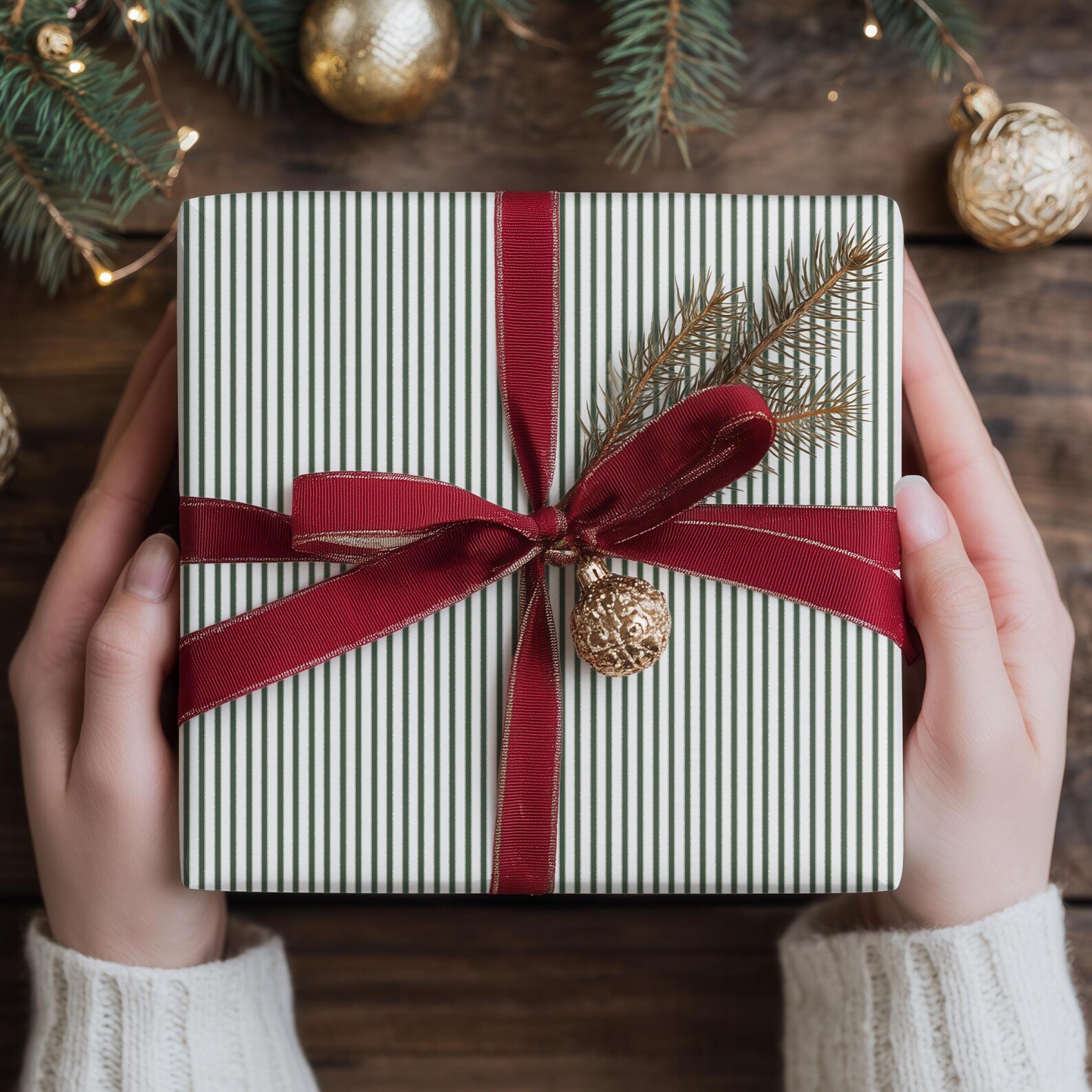 Christmas Wrapping Paper Hunter Green Pinstripe - Etsy