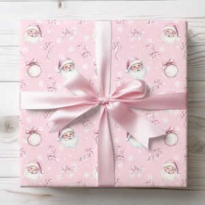 Santa Claus Christmas Wrapping Paper, Pink Holiday Gift Wrap for Her ...