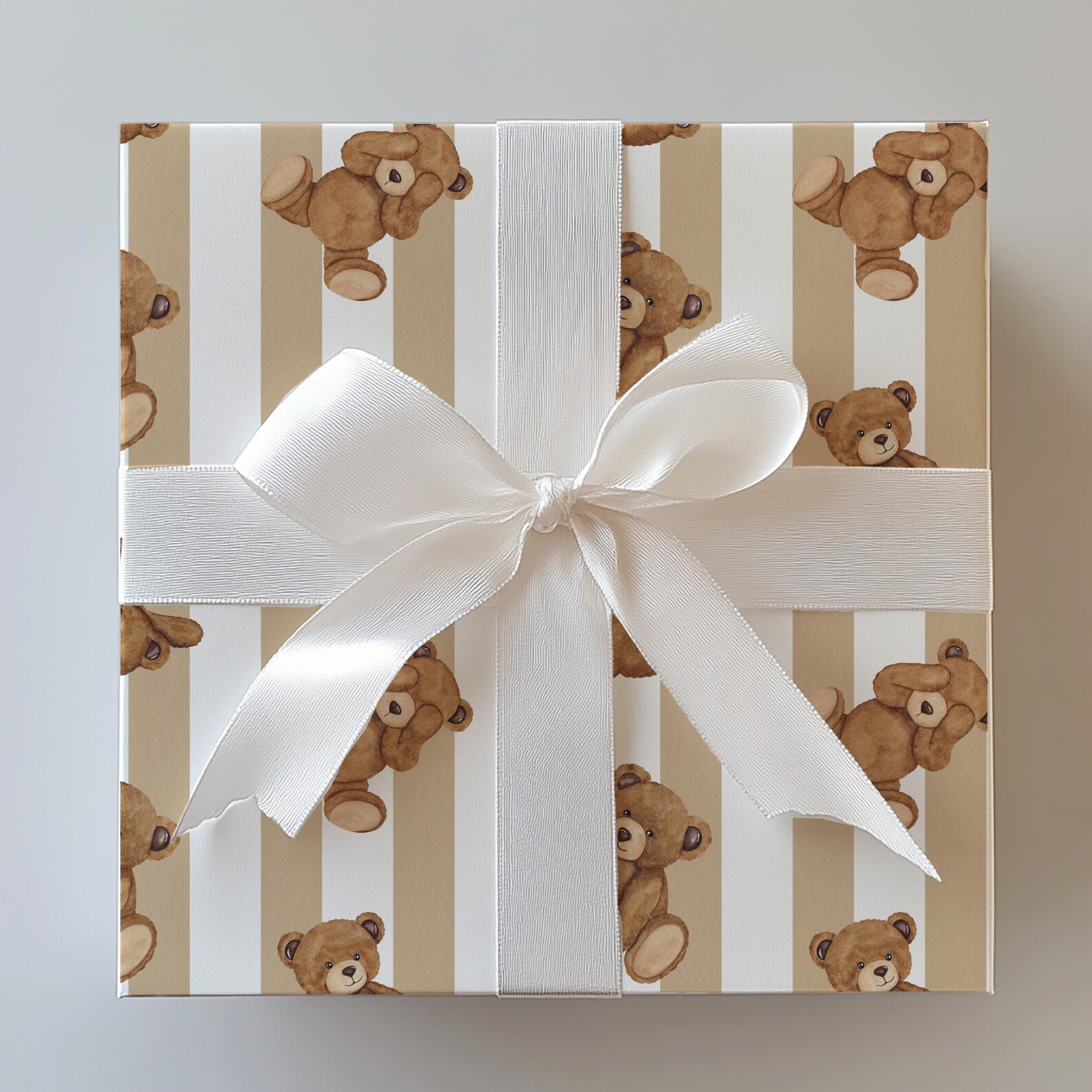 Bear Wrapping Paper Roll - Striped Baby Shower Gift Wrap - First ...