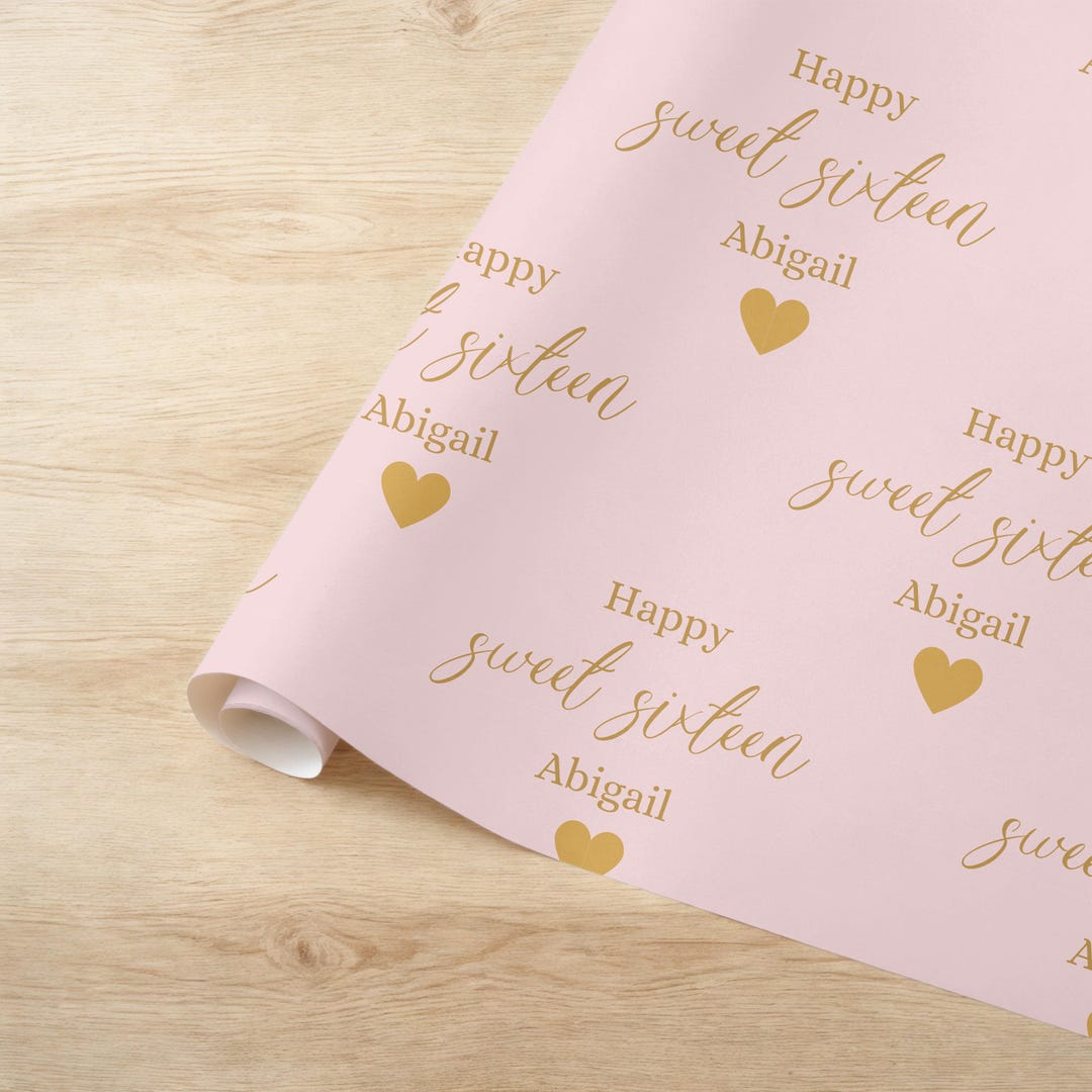 Sweet 16 Girl Gift Wrap, Pink and Gold Wrapping Paper Roll for Sweet ...