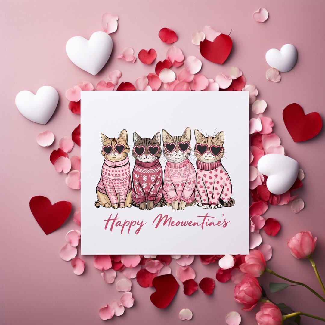Cat Valentine Card, Cute Valentine's Day for Cat Lovers, Galentine's ...