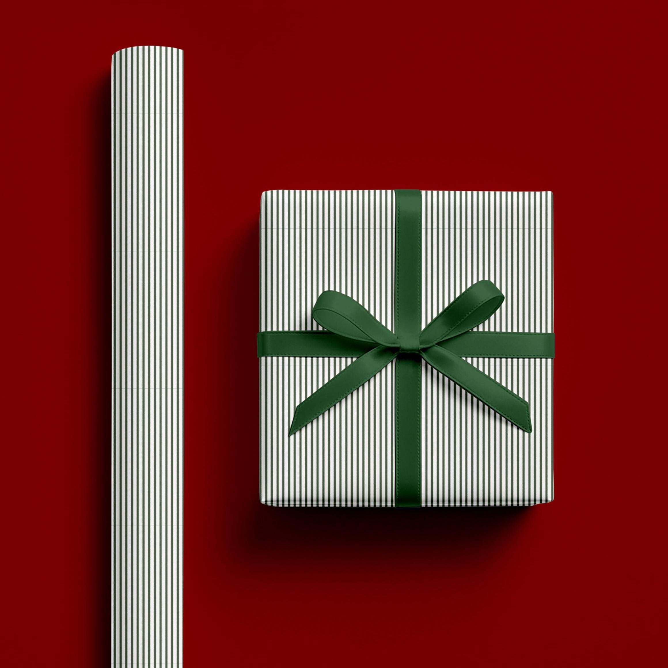 Christmas Wrapping Paper Hunter Green Pinstripe - Etsy