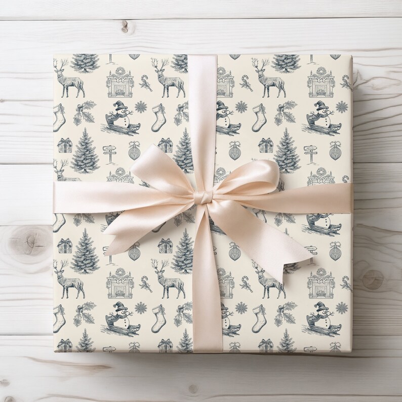 Vintage Christmas Toile, Green Christmas Wrapping Paper Roll - Etsy