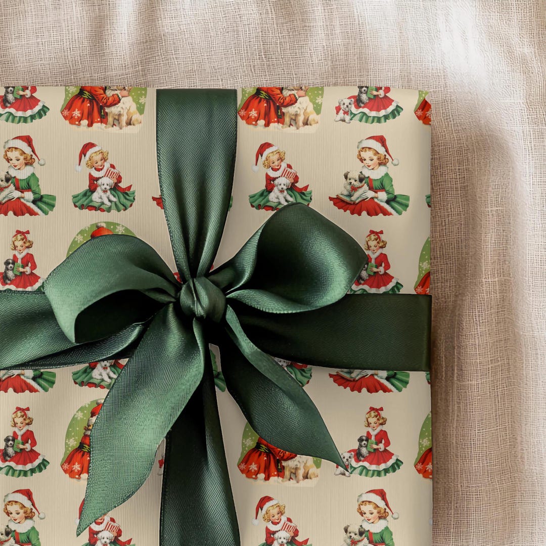 Christmas Dog Wrapping Paper, Vintage Gift Wrap for the Holidays, Dog ...
