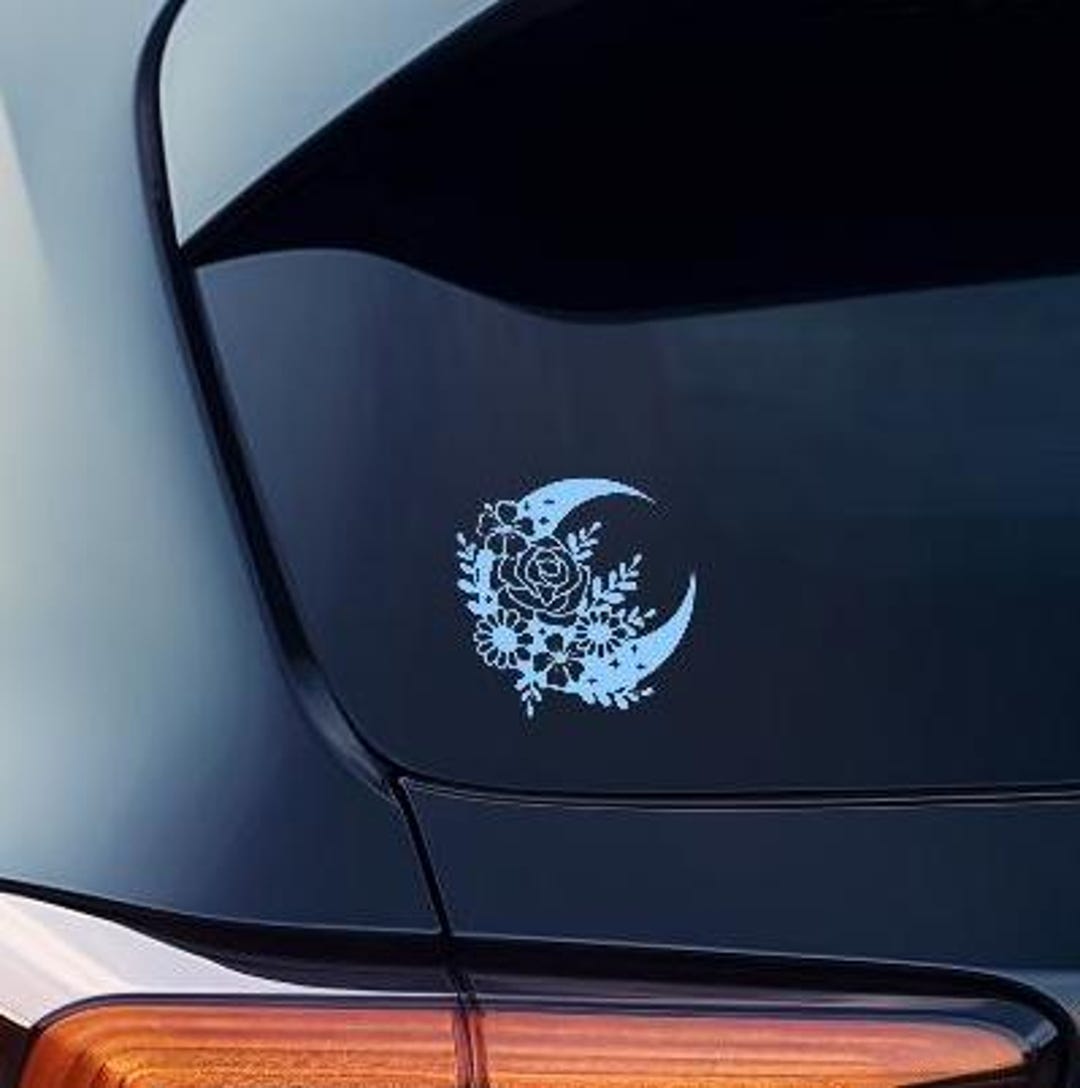 Crescent Moon Floral Decal, Moon Car Decal, Vinyl Decal, Laptop Decal ...