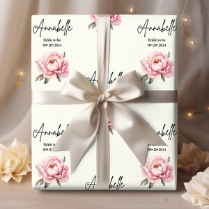 Custom Bridal Shower Wrapping Paper Roll With Name and Date, Peony ...