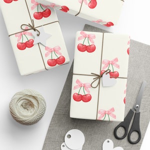 Cherry Wrapping Paper, Pink Bow Gift Wrap, Custom Wrapping Paper Roll ...