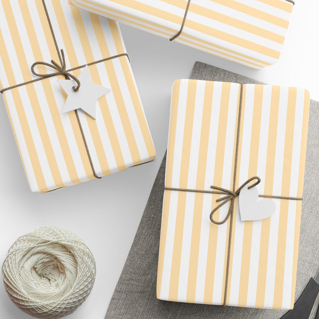 Yellow Stripe Gift Wrap, Butter Yellow Wrapping Paper, Pastel Bridal ...