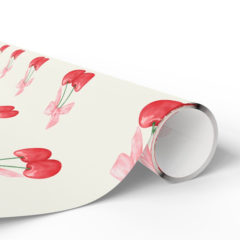 Cherry Wrapping Paper, Pink Bow Gift Wrap, Custom Wrapping Paper Roll ...