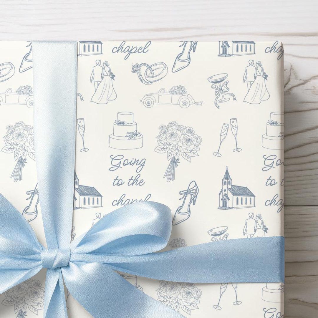 Wedding Gift Wrapping Paper Roll, Bridal Shower Gift, Dusty Blue and ...