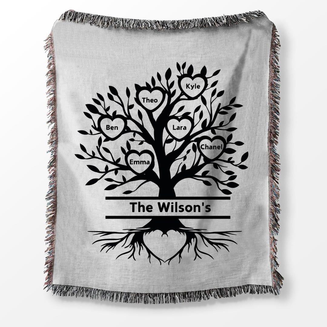 Family Tree Blanket Personalized, Custom Couples Gift Woven Blanket ...