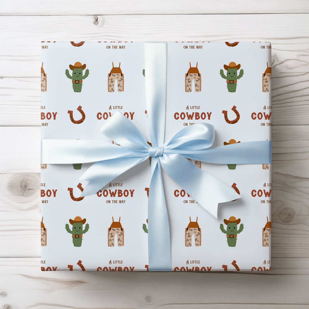 Cowboy Baby Shower Gift Wrap, Baby Boy Shower Wrapping Paper, Western ...