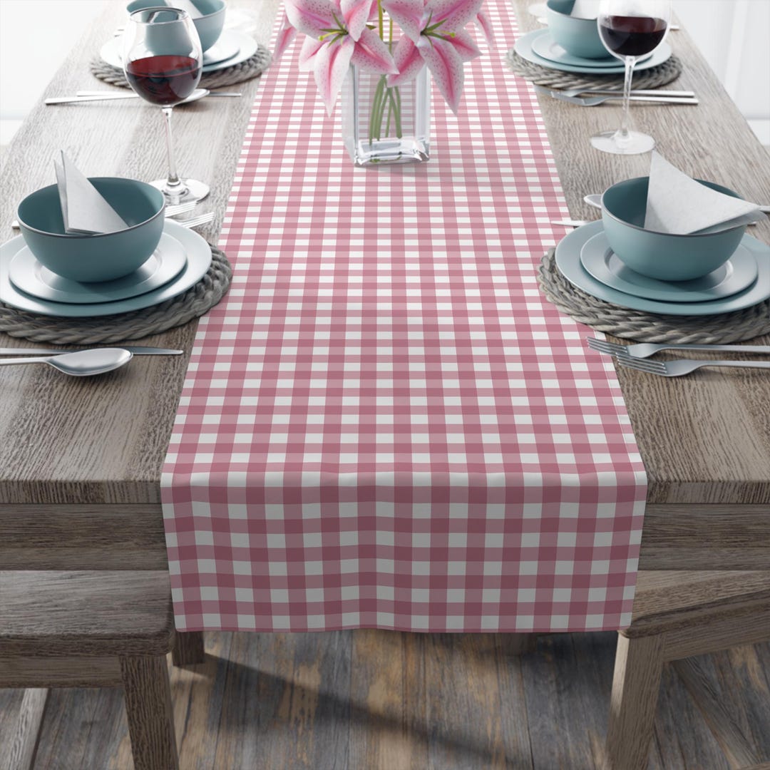 Pink Gingham Table Runner | Classic Party Table Decor | First Birthday ...