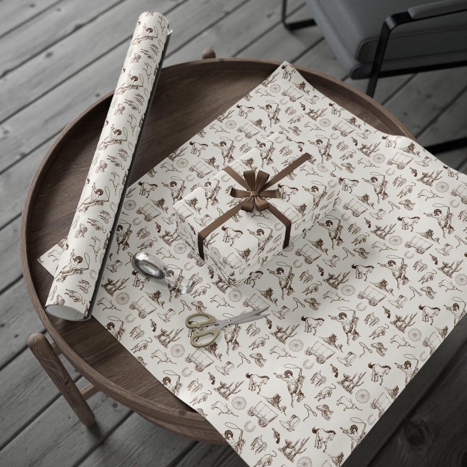 Cowboy Wrapping Paper Roll, Vintage Gift Wrap, Cowboy Toile De Jouy ...